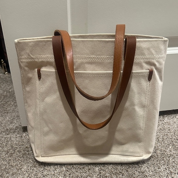 Madewell | Bags | Madewell Cream Canvas Tote Bag With Brown Accents ...